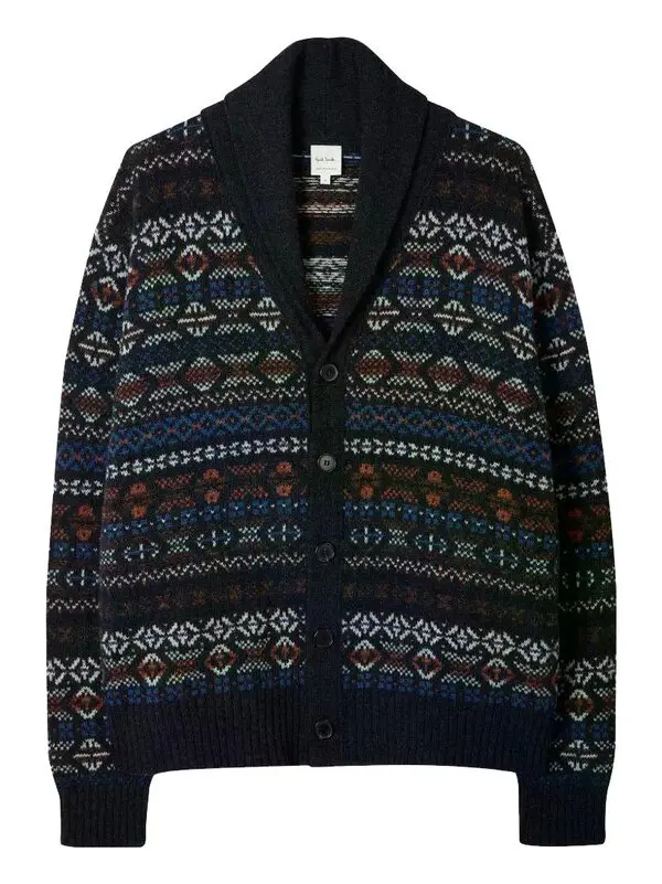 Paul Smith Fair Isle Shawl Collar Cardigan - Blue