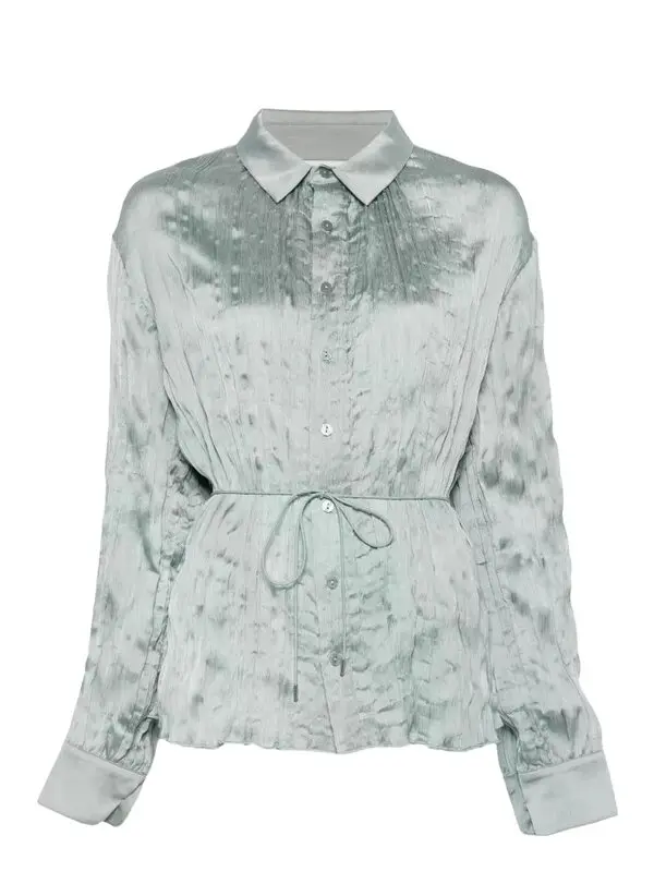 Staud Collared Button-up Shirt With Drawstring Waist - Green