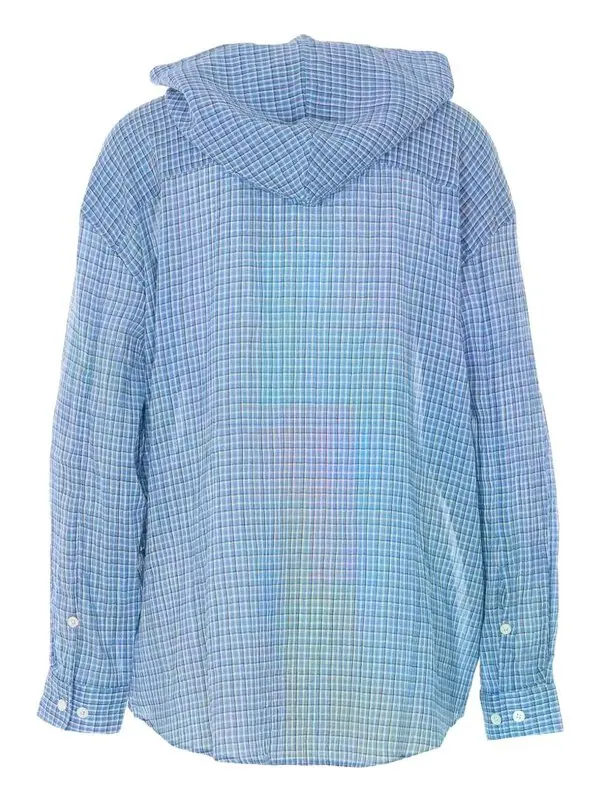 DUNST Checked Pattern Hooded Shirt - Blue