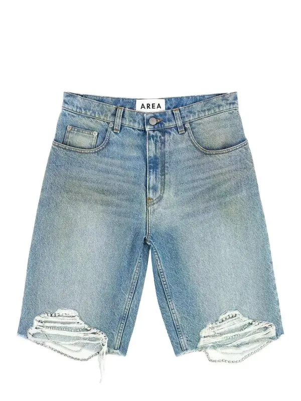 AREA Crystal-embellished Frayed Shorts - Blue