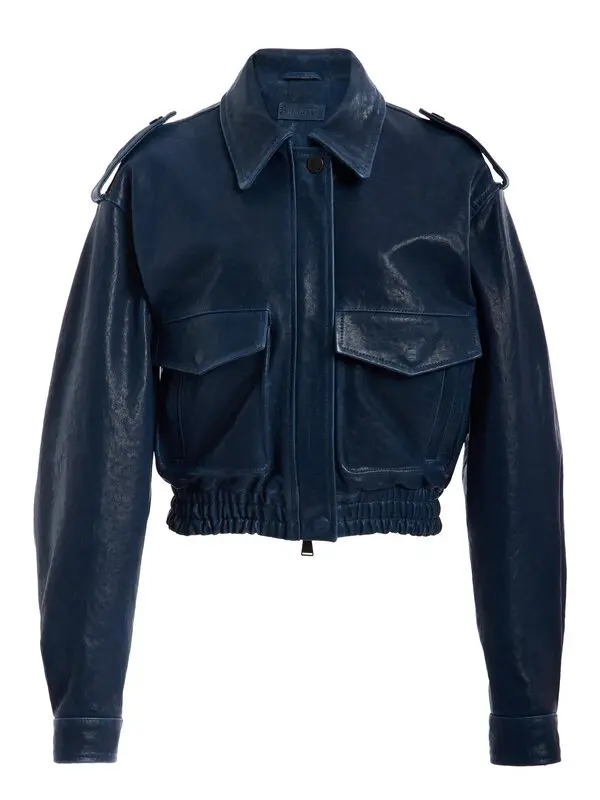 Simkhai Roland Leather Cropped Jacket - Blue