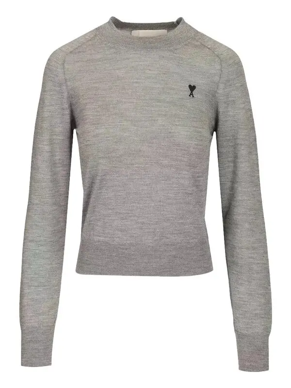 AMI Paris Logo Embroidered Crew Neck Sweater - Grey
