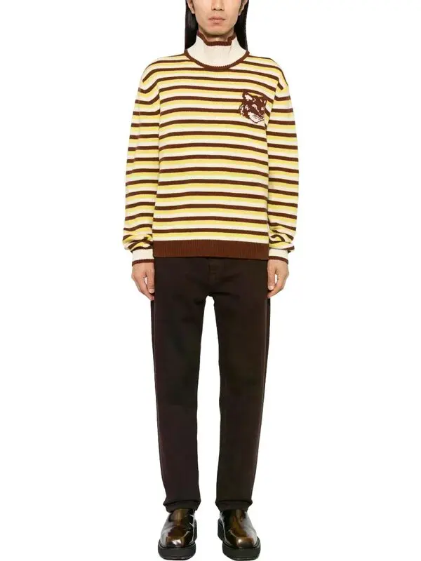 Maison Kitsuné Fox Head Intarsia Striped Jumper - Green