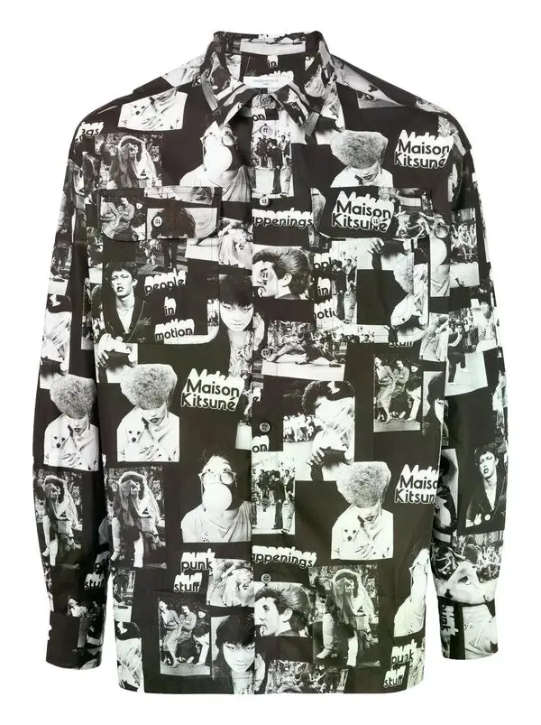 Maison Kitsuné Graphic-print Cotton Shirt - Black