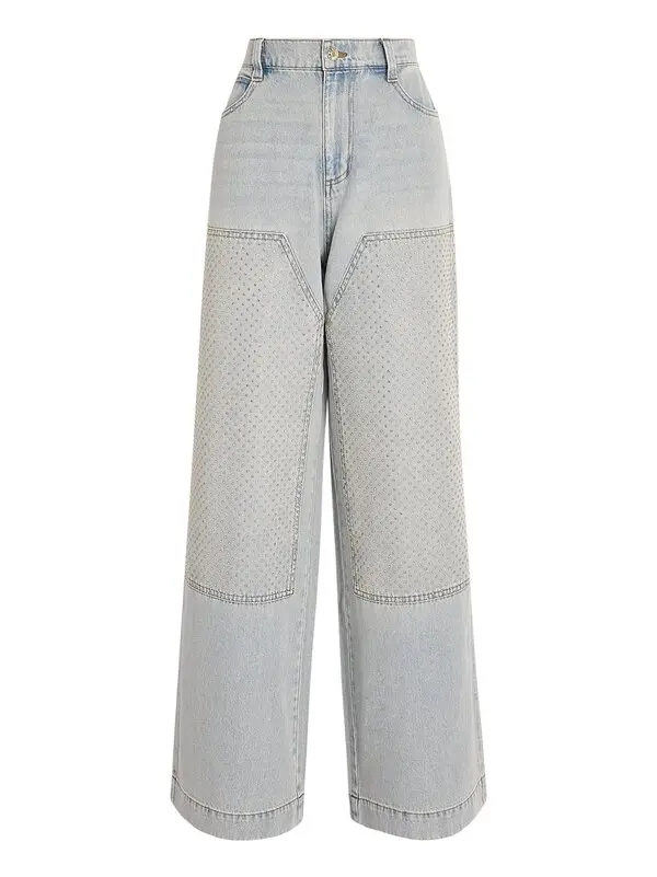 Sandro Rhinestone Embellished Wide Leg Jeans - Blue