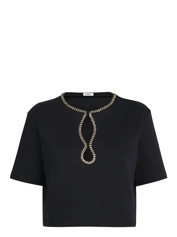 Sandro Embellished Cropped T-shirt - Black