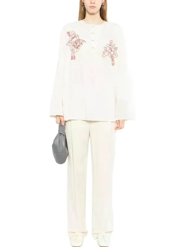 KINYAN LAM Floral Embroidery Blouse - Neutrals
