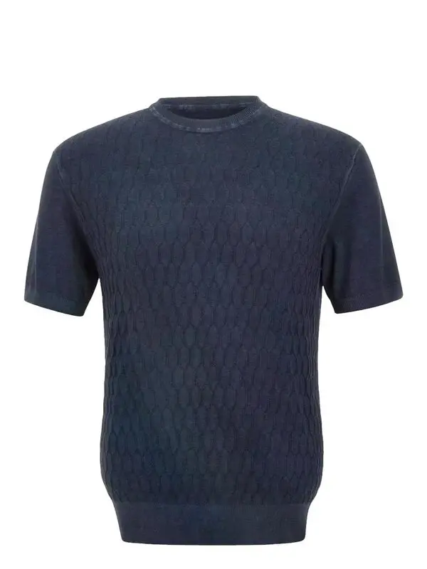 Peuterey Textured Crew Neck Short Sleeve Sweater - Blue