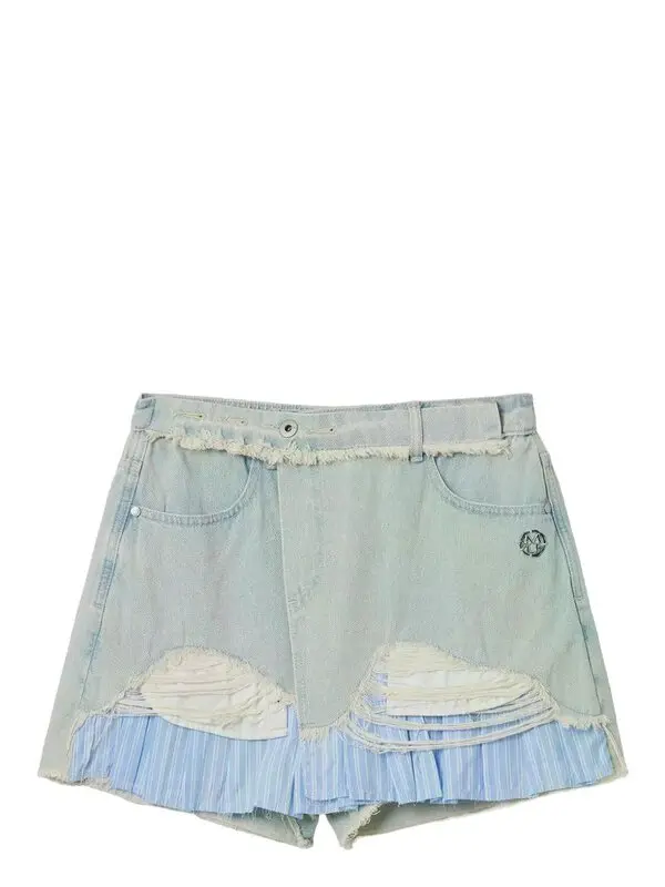 MUSIUM DIV. Distressed Ruffled Denim Shorts - Blue