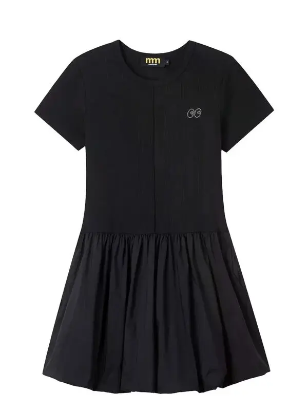 MINI CREAM Embellished Pleated Mini Dress - Black