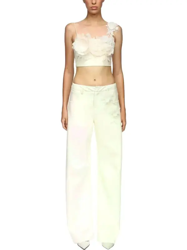 David Koma Floral Appliqué Cropped Top - Neutrals