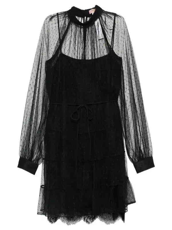 TWINSET Tulle Mini Dress With Tiered Skirt - Black
