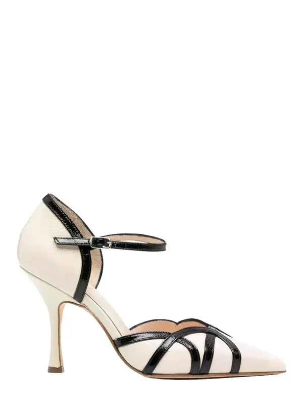 ANNA F. Beige And Black Crossover Strap Pointed Toe Pumps - Neutrals
