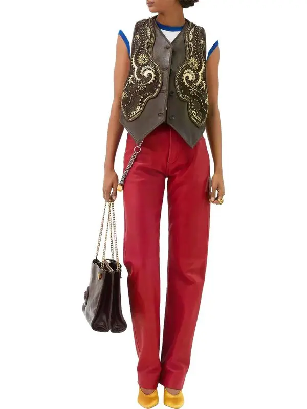 Versace Leather Pants - Red