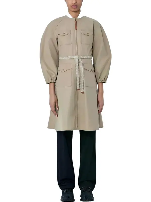 Moncler Pleated Poplin Midi Dress With Belt - Neutrals