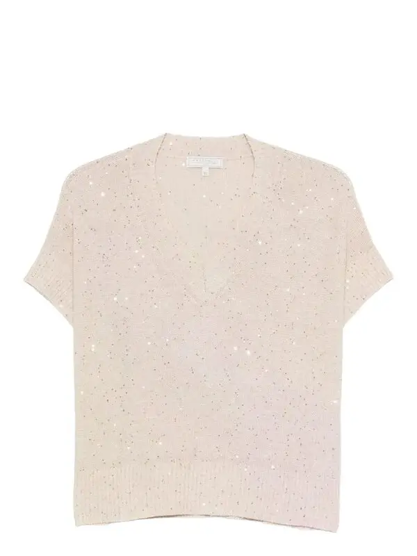 Antonelli Firenze V-neck Sequin Embellished T-shirt - Neutrals
