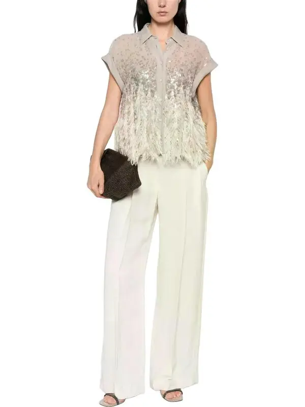 Brunello Cucinelli Sequin Fringed Shirt - Neutrals