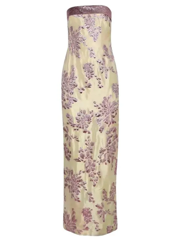 DIMA AYAD Strapless Floral Appliqué Maxi Dress - Neutrals