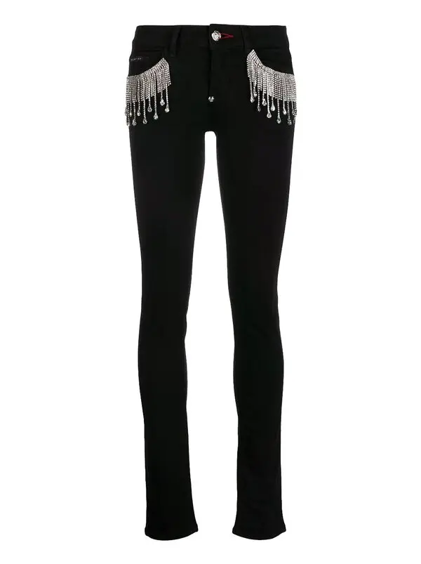 Philipp Plein Crystal Fringe Embellished Skinny Jeans - Black