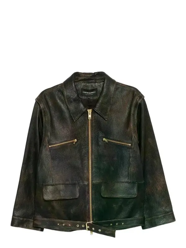 Cynthia Rowley Belted Leather Jacket - Brown