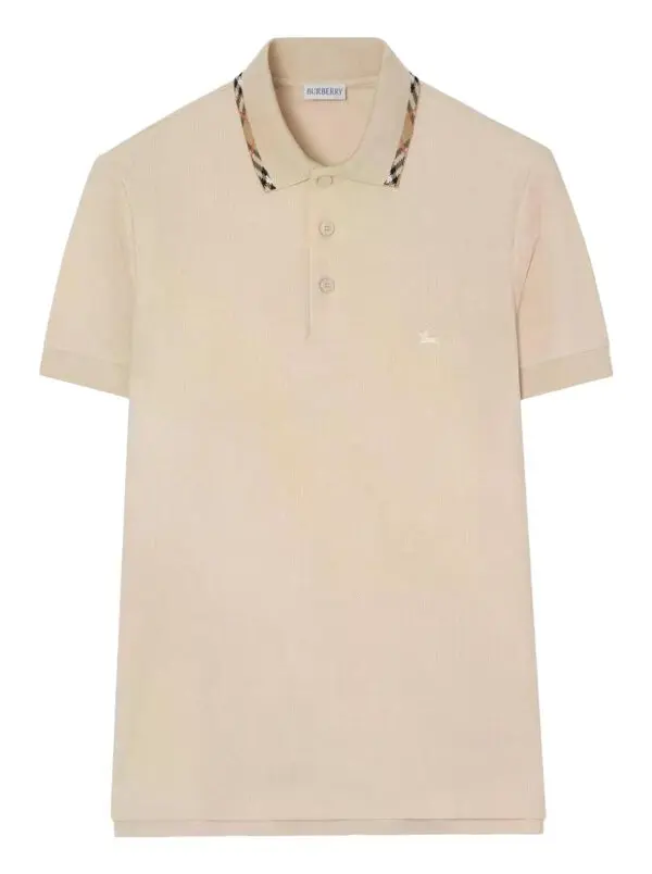 Burberry Check Trim Cotton Polo Shirt - Neutrals