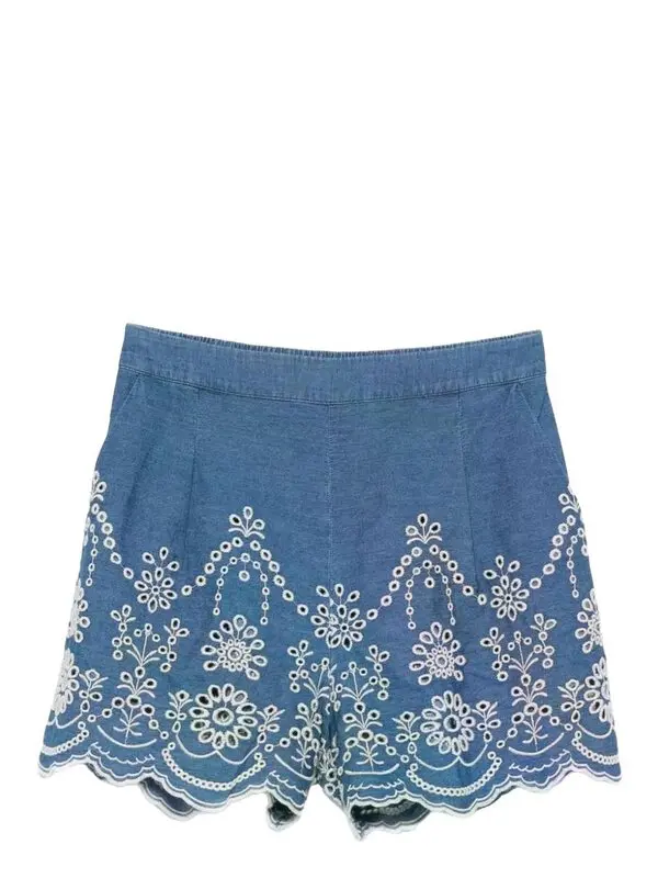 MC2 SAINT BARTH Embroidered Scallop Trim Shorts - Blue