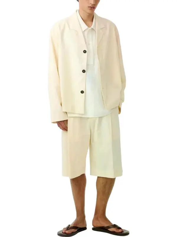 Studio Nicholson Fowld Pleat Herringbone Shorts - Neutrals