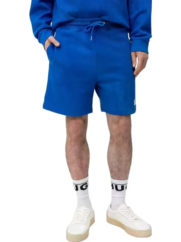 Hugo Drawstring Waist Textured Shorts - Blue