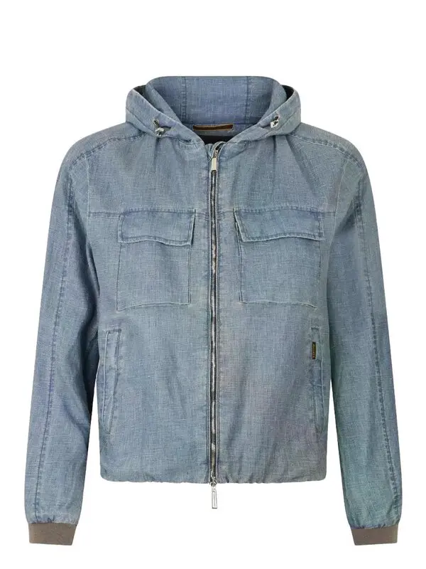 MOORER Hooded Zip-up Jacket - Blue