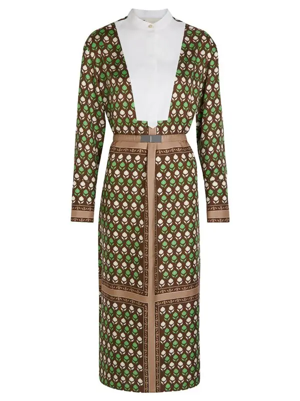 Tory Burch Printed Silk Midi Shirt Dress - Brown