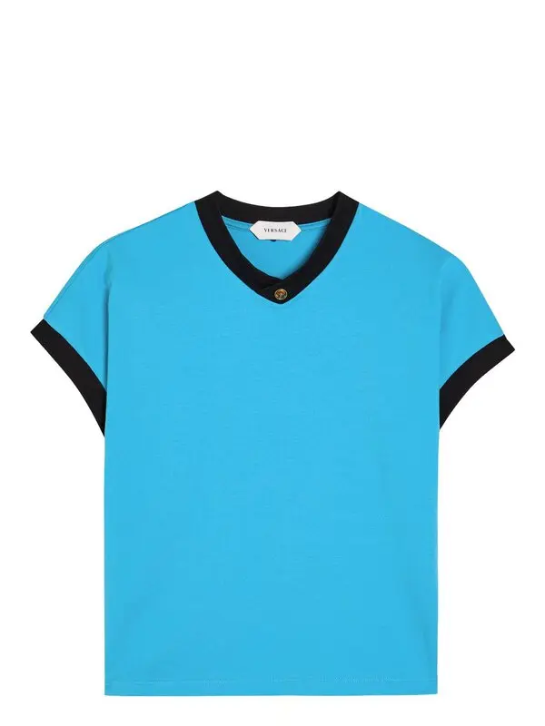 Versace Cropped Stretch-cotton T-shirt - Blue