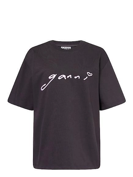 GANNI Logo-embroidered Relaxed-fit Cotton T-shirt - Phantom
