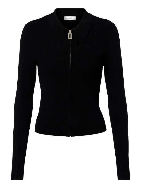 Victoria Beckham Mila Ribbed-knit Zip-up Top - Black