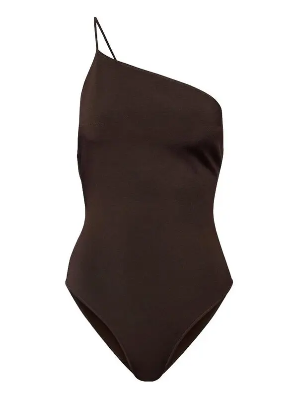 Saint Laurent One-shoulder Satin Bodysuit - Brown