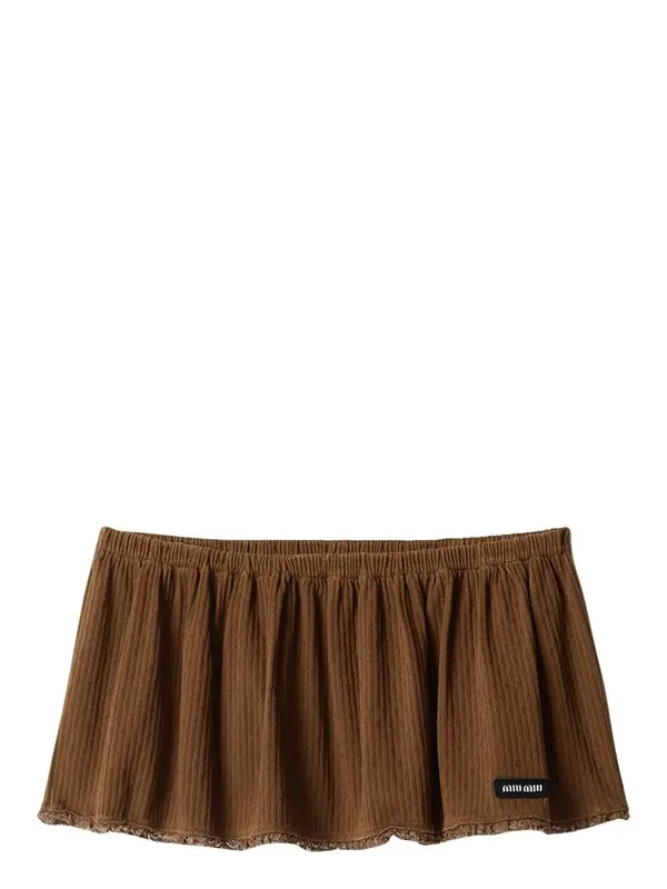 Miu Miu Cotton Lace-trimmed Mini Skirt - Brown