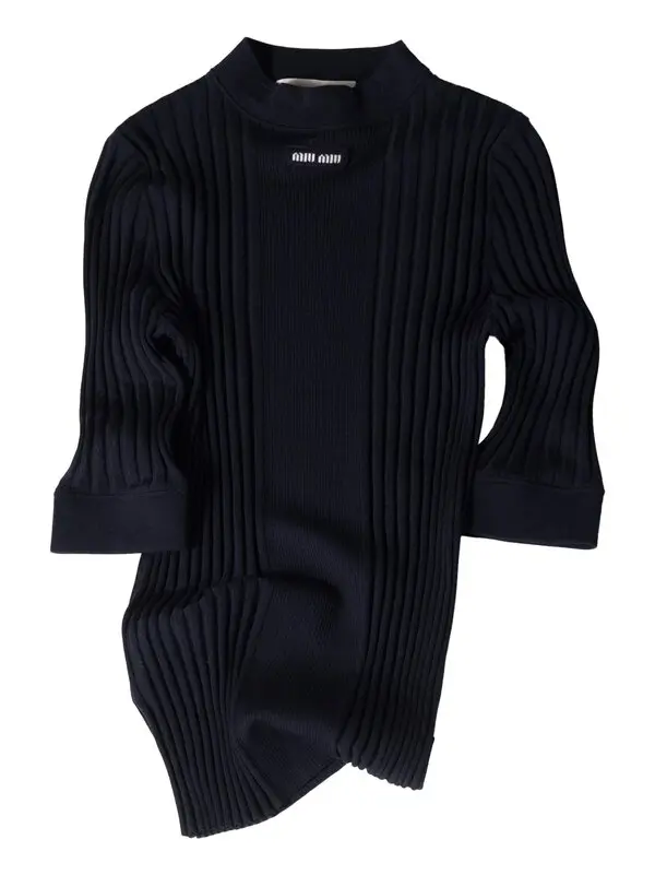 Miu Miu Wool Ribbed High Neck Sweater - Blue