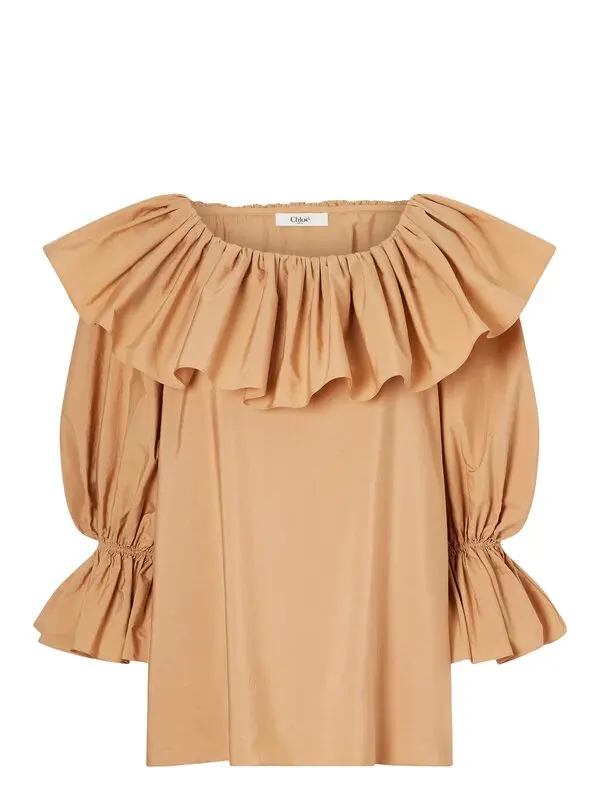 Chloé Ruffled Cotton-poplin Top - Neutrals