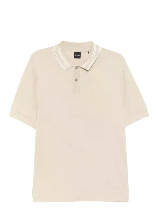 BOSS Striped Collar Polo Shirt - Neutrals