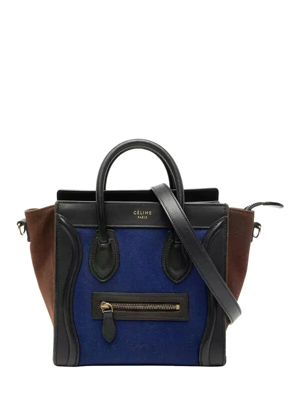 Celine 2015 Nano Tricolor Felt Luggage Tote Satchel - Blue