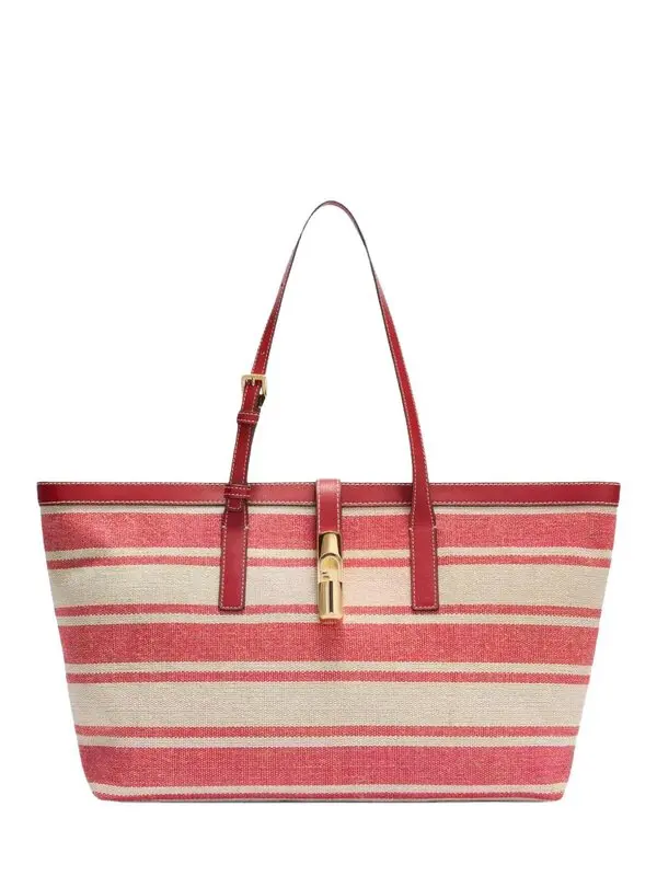 Furla Large Debby Striped Canvas Tote Bag - Red