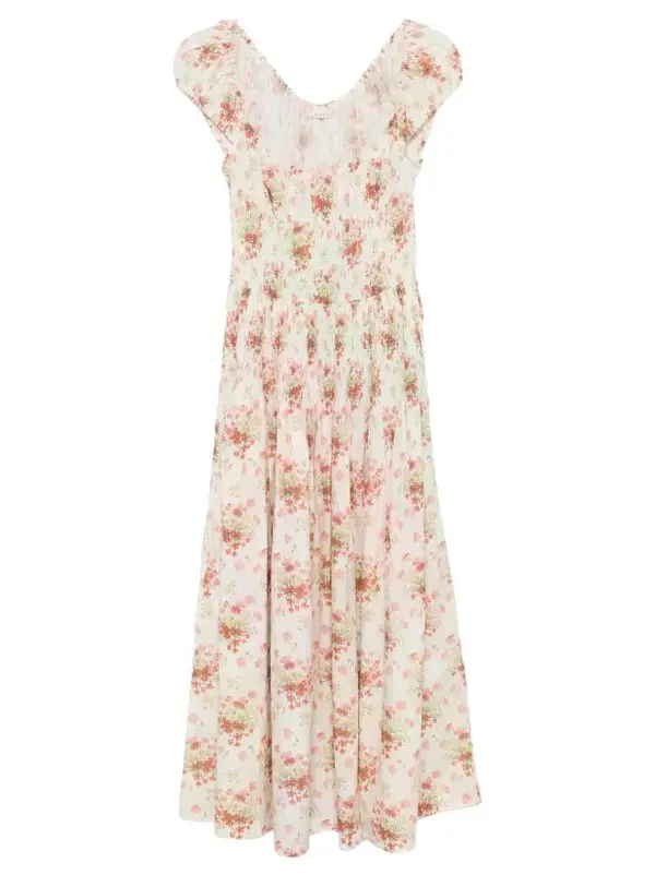 DÔEN Quinette Floral Print Square Neck Midi Dress - Neutrals