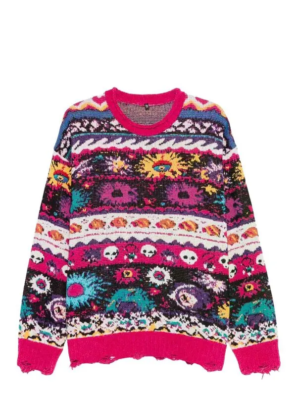 R13 Floral Distressed Knit Sweater - Black