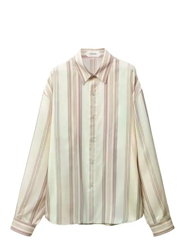 Versace Striped Silk Loose Shirt - Neutrals