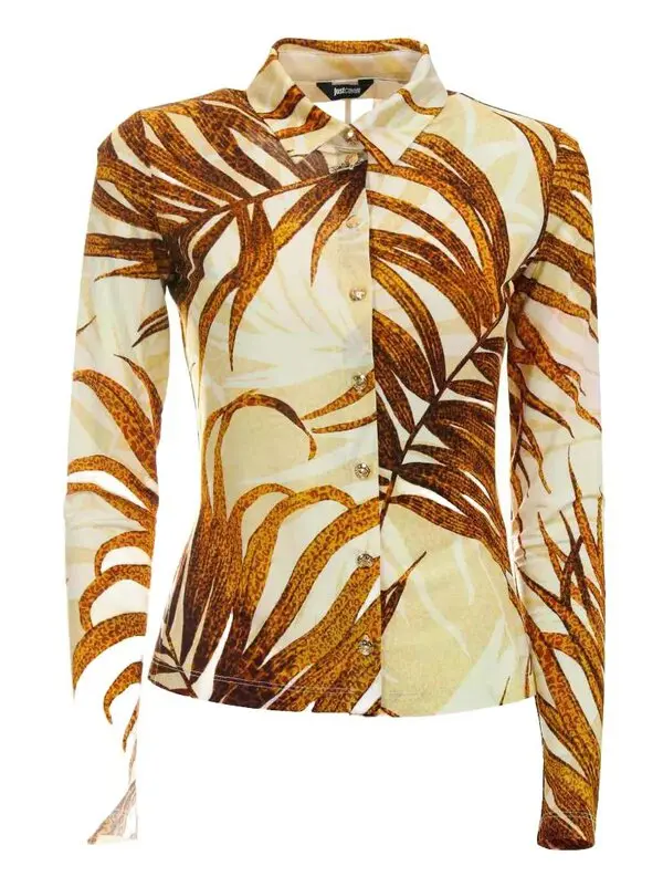 Just Cavalli Long Sleeve Shirt With Palm Leaf Print - Neutrals