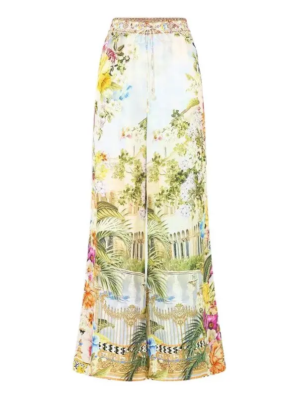 Camilla Floral Print Wide-leg Trousers - Blue