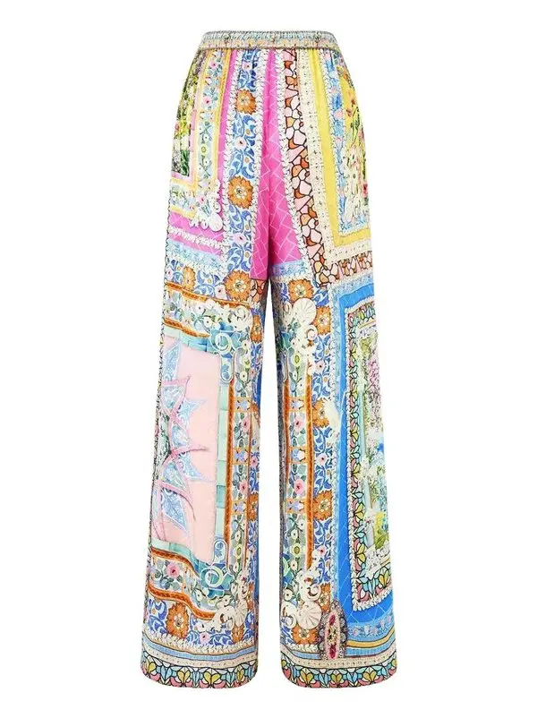 Camilla Pleated Trousers All-over Print Wide Leg - Blue