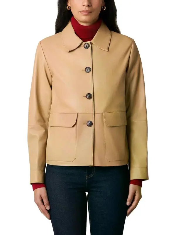 Brooks Brothers Shirt Collar Leather Jacket - Neutrals