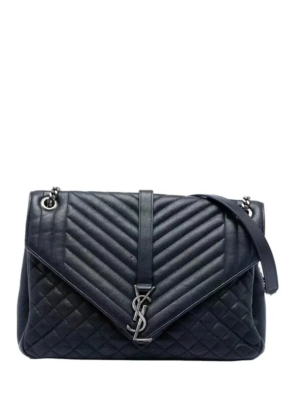 Saint Laurent 2017 Large Triquilt Monogram College Bag - Blue