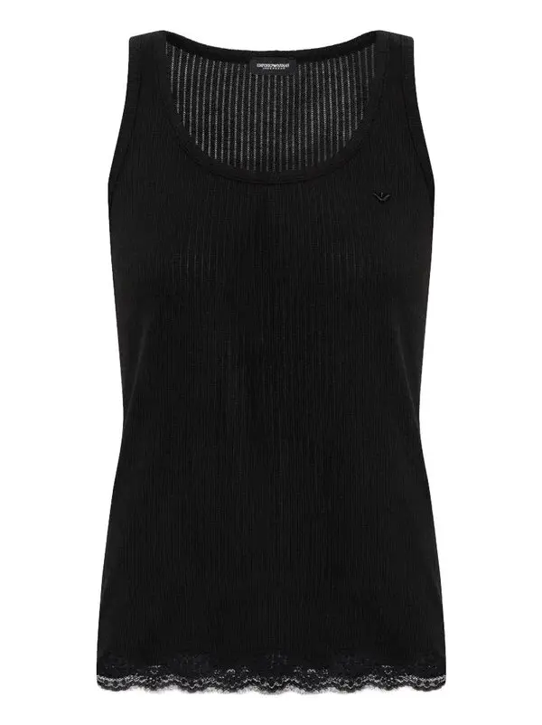 Emporio Armani Ribbed Lace-trim Tank Top - Black
