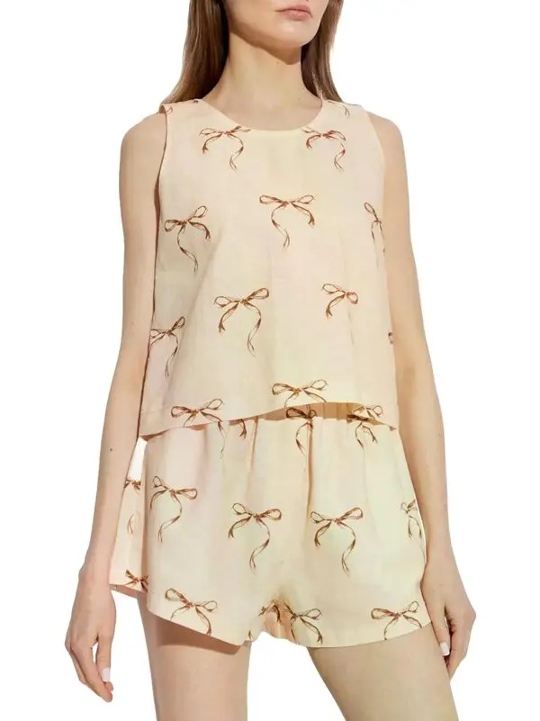 FORTE_FORTE Bow-print Top - Neutrals